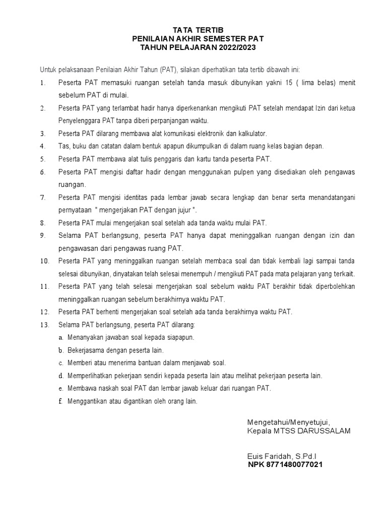 Tata Tertib PAT Tahun 2023 | PDF