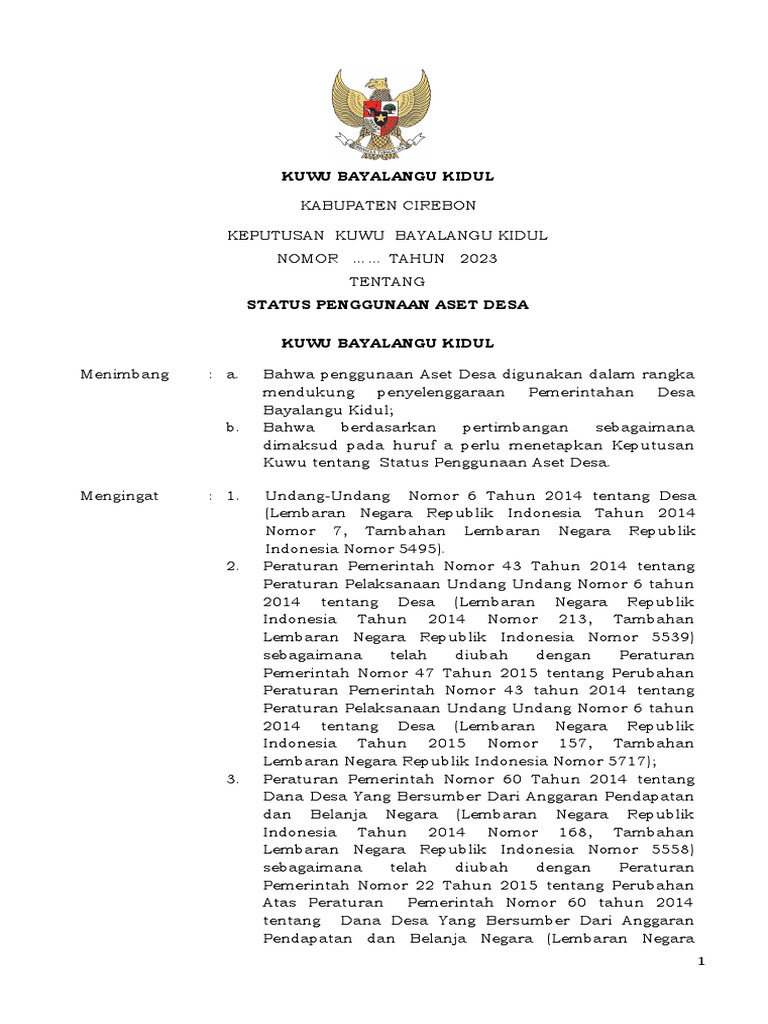 Kept Kuwu Dan Lampiran PERDES TTG Pengelolaan Kekayaan Milik Desa TH ...