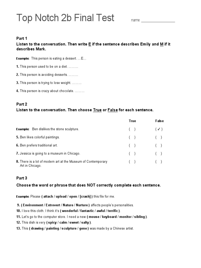 Top Notch 2b Final Tests - Third Edition | PDF