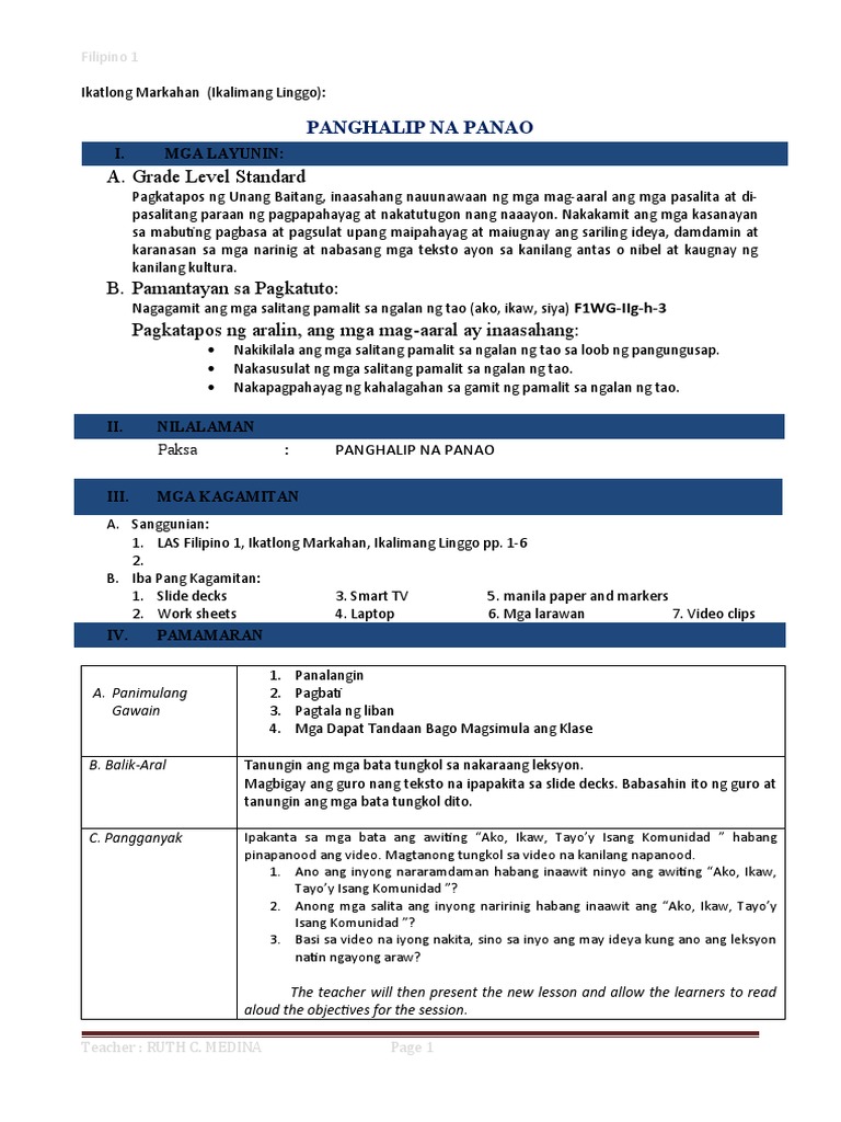 LP - Cot Filipino 1 S.y.2022 2023 | PDF