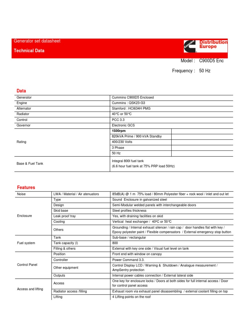 cummins-c900d5-enclosed-data-sheet | PDF | Manufactured Goods ...
