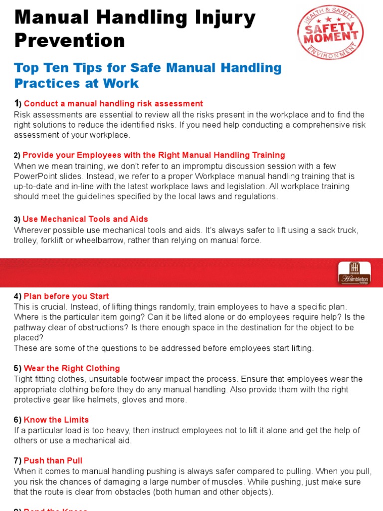 66 - Manual Handling Injury Prevention | PDF | Occupational Safety And ...