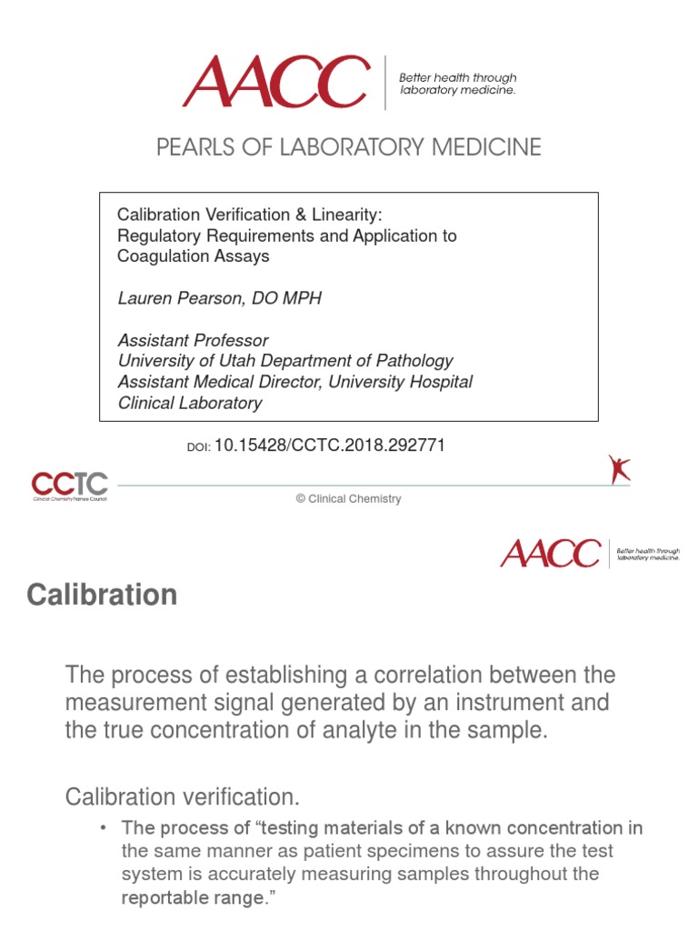 Calibration Verification & Linearity | PDF | Assay | Medical Laboratory