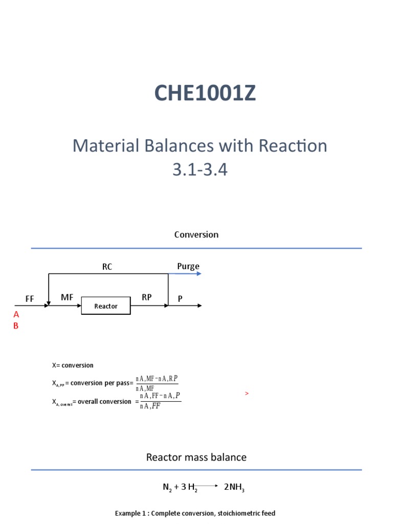 CHE1001Z-Material Balances With Reaction | PDF | Chemical Substances ...