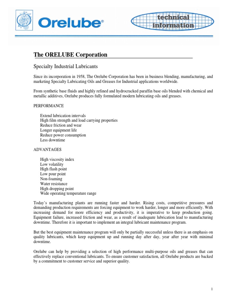 Orelube Lubricants | PDF