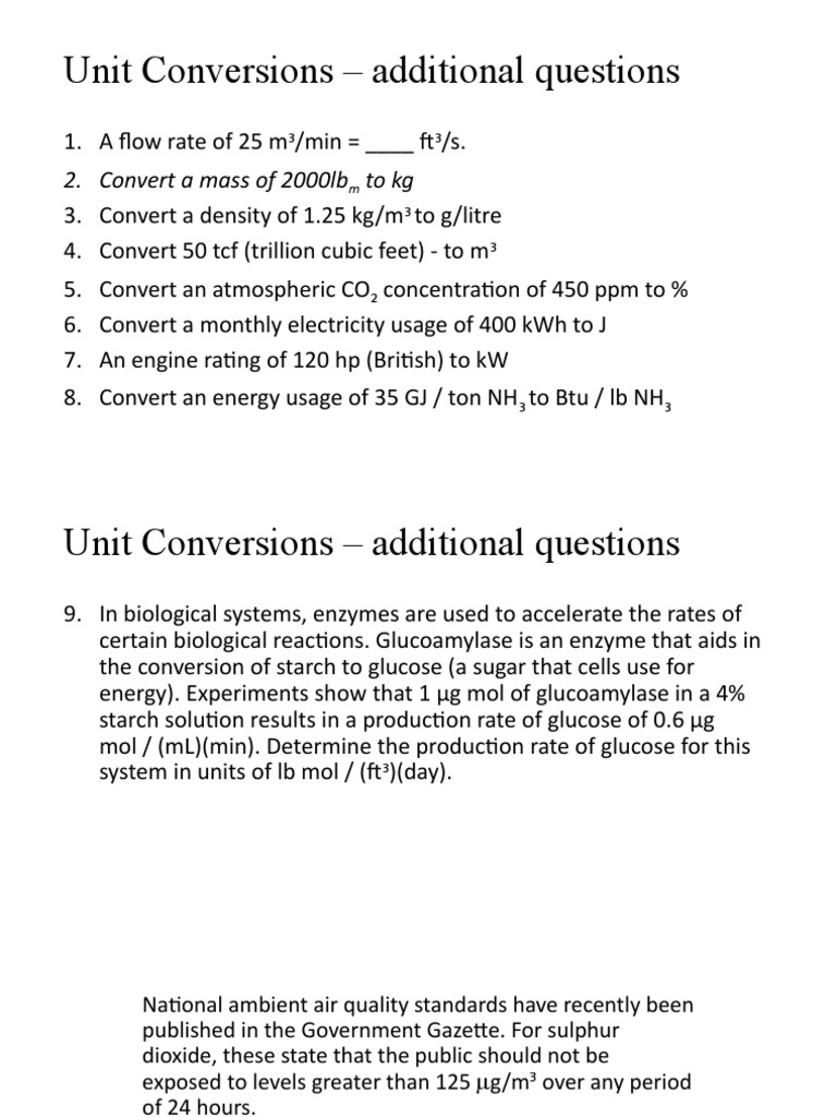 Unit Conversions 1.1-1.4 Exercises-2 | PDF | Parts Per Notation | Mole (Unit)
