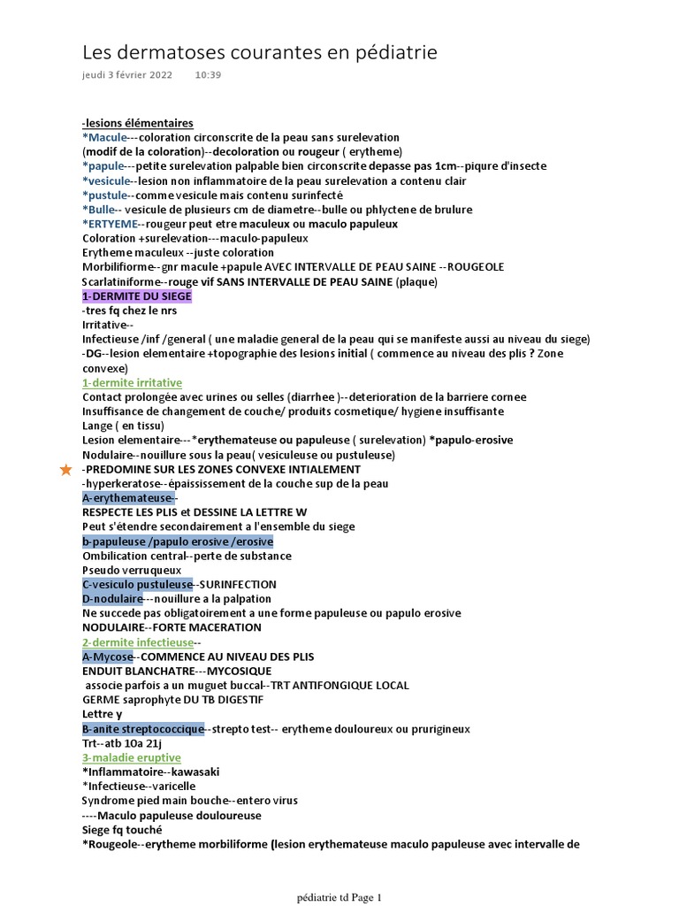 Les Dermatoses Courantes en Pédiatrie | PDF