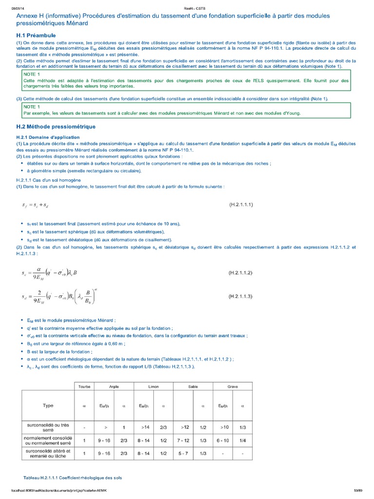 COEF de RHE - NF P 94-261 - Fondations Superficielles | PDF
