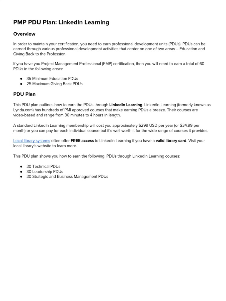 LinkedIn Learning PMI PMP Plan | PDF