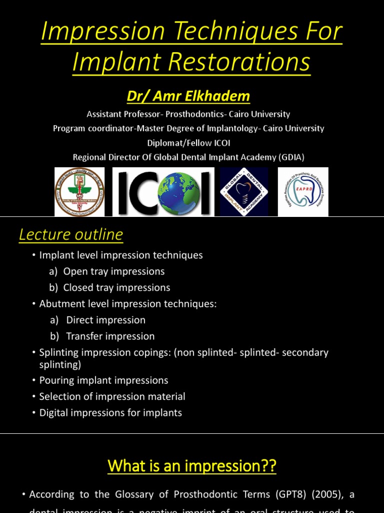 Impression Techniques For Implant Restorations | PDF | Dental Implant ...