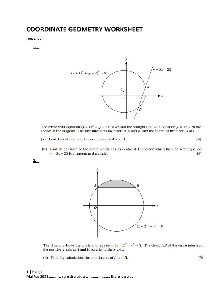 Coordinate Geometry Worksheet | PDF