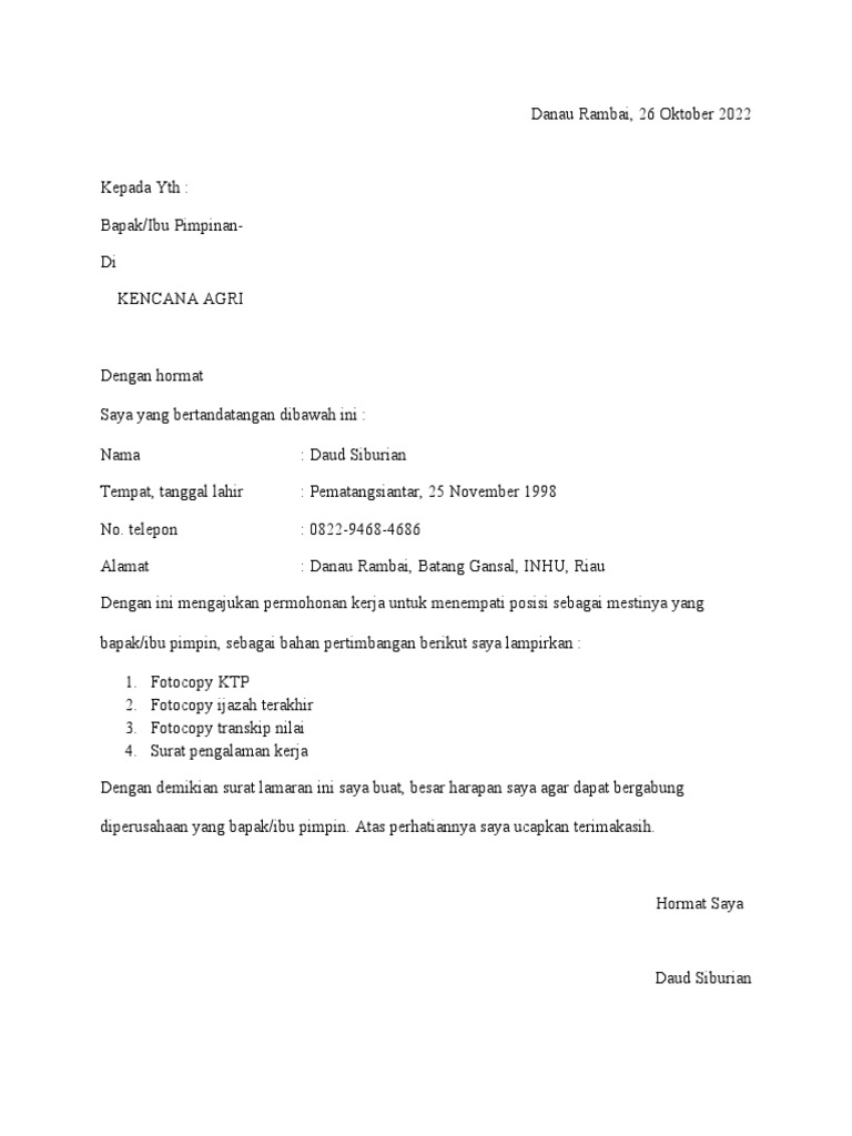 Surat Permohonan Kerja | PDF