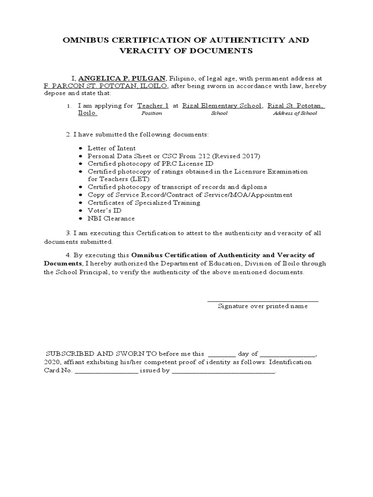 OMNIBUS CERTIFICATION Deped | PDF