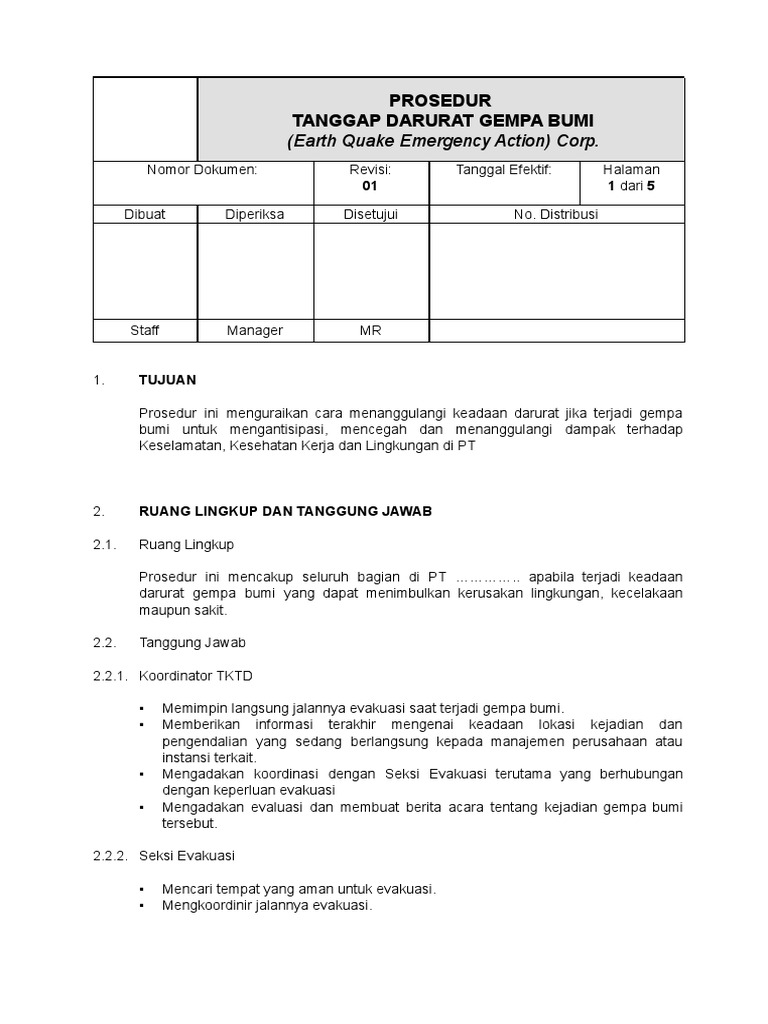 Sop Tanggap Darurat Gempa Bumi | PDF Sop Tanggap Darurat Gempa Bumi | PDF