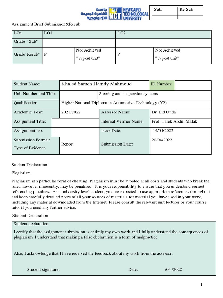 Khaled Sameh Assigment 1 | PDF | Steering | Transportation Engineering