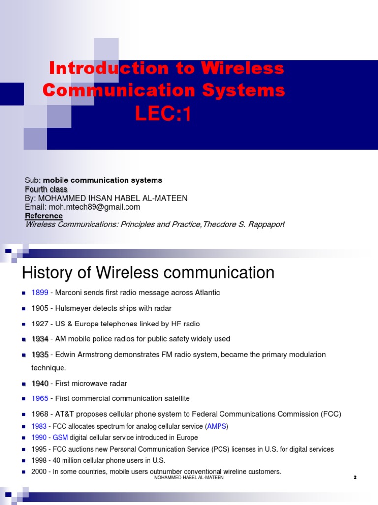 LEC1 (Introduction To Wireless Communication Systems) | PDF
