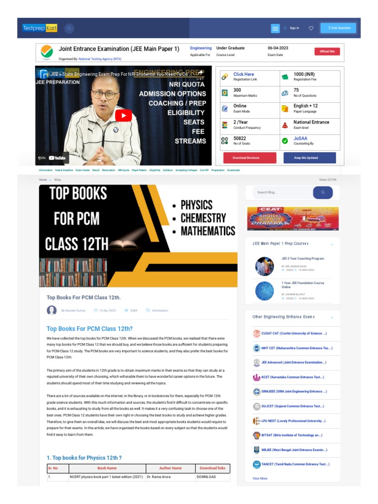 TOP Books For PCM Class 12th | PDF | Sat | Mathematics