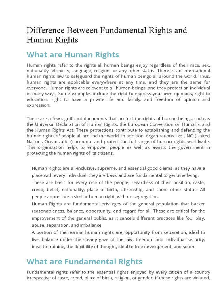 Difference Between Fundamental Rights and Human Rights | PDF | Human Rights | Liberty