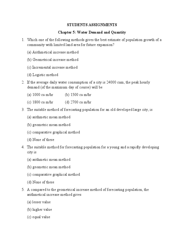STUDENTS ASSIGNMENTS EE CH 5 | PDF | Sewage | Water