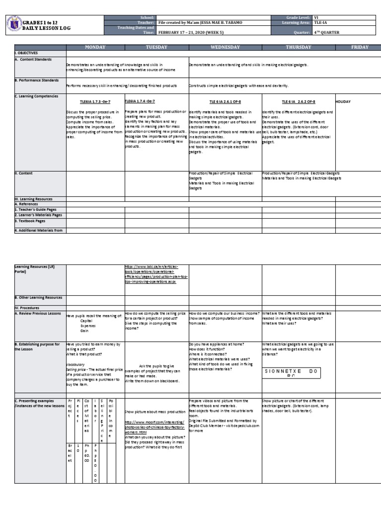DLL - Tle 6 - Q4 - W5 | PDF