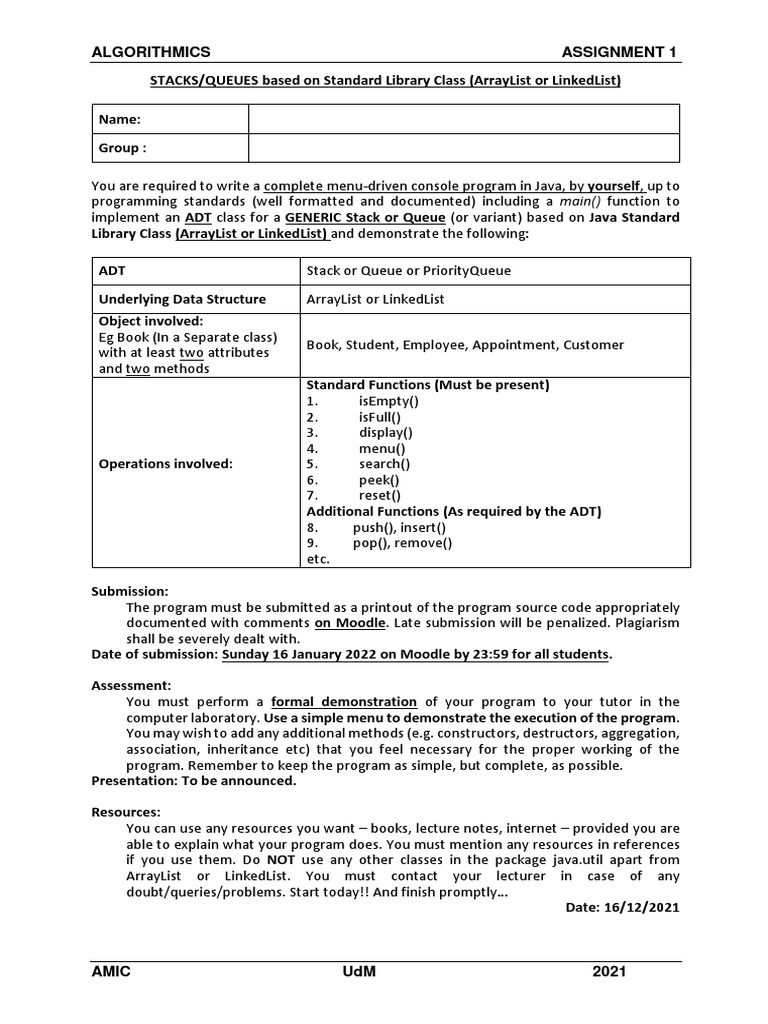 Assignment Stacks Queues 2021 Pdf Computer Program Programming