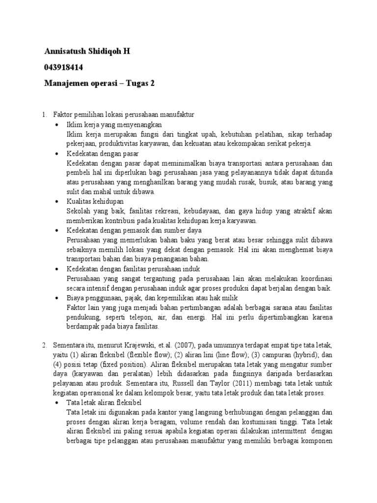 Tugas 2 Manajemen Operasi | PDF | Bisnis