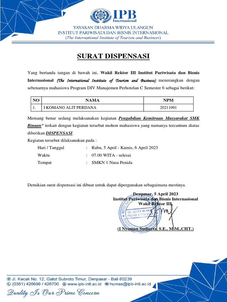 Template Surat Dispensasi Ipbi | PDF