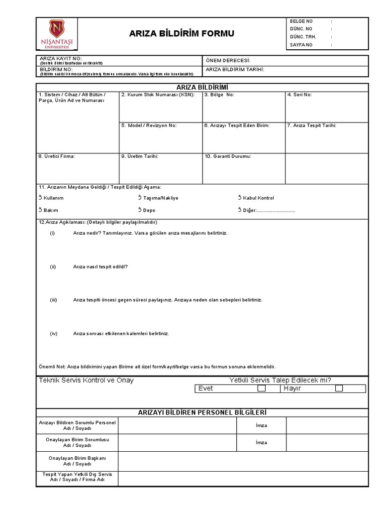 Ariza Bildirim Formu | PDF