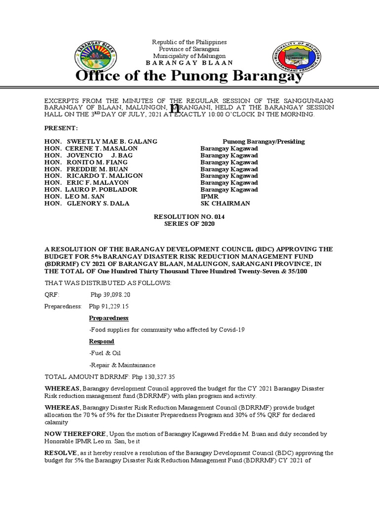 Excerpts From The Minutes of The Regular Session of The Sangguniang ...