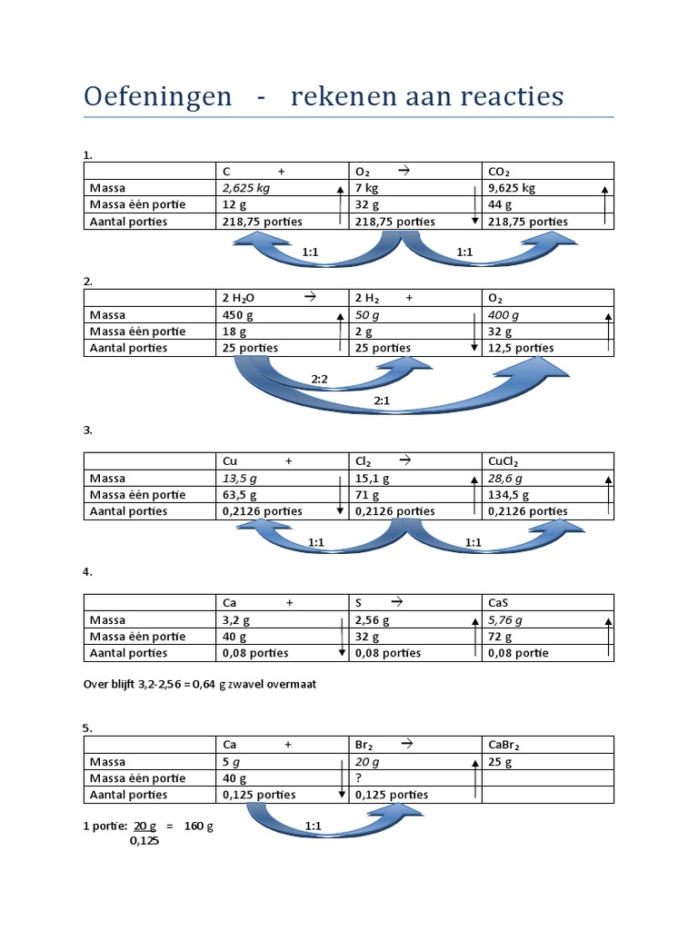 Extra Oefeningen Rekenen Aan Reacties - Antwoorden | PDF
