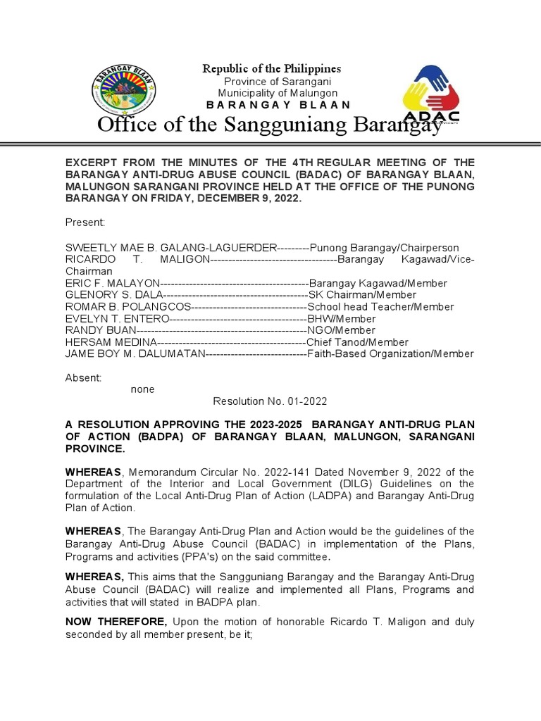 Resolution Approving BADPA | PDF