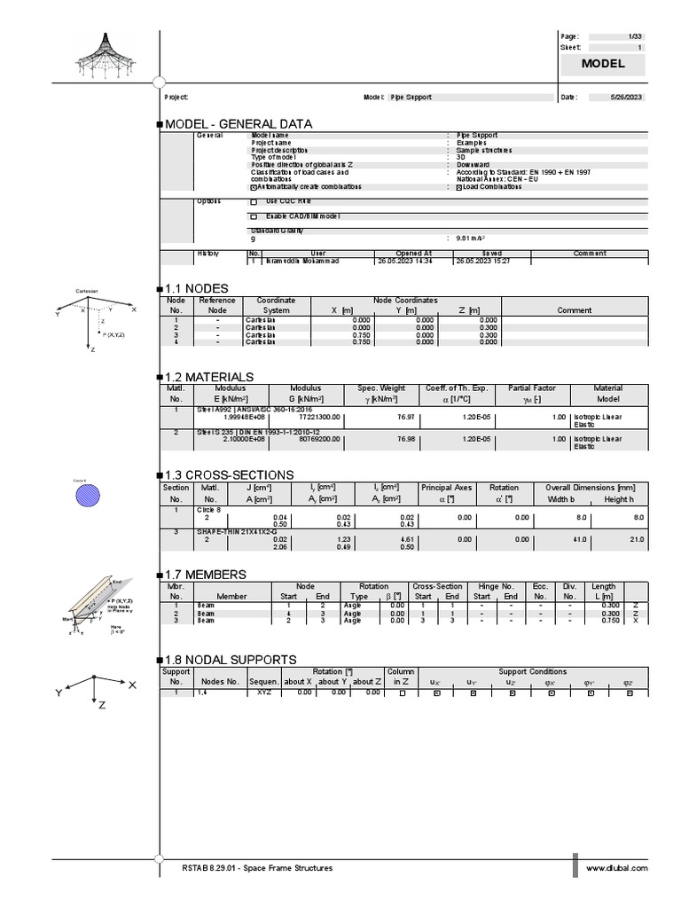 Pipe Support Model Data Overview | PDF | Young's Modulus | Mechanics