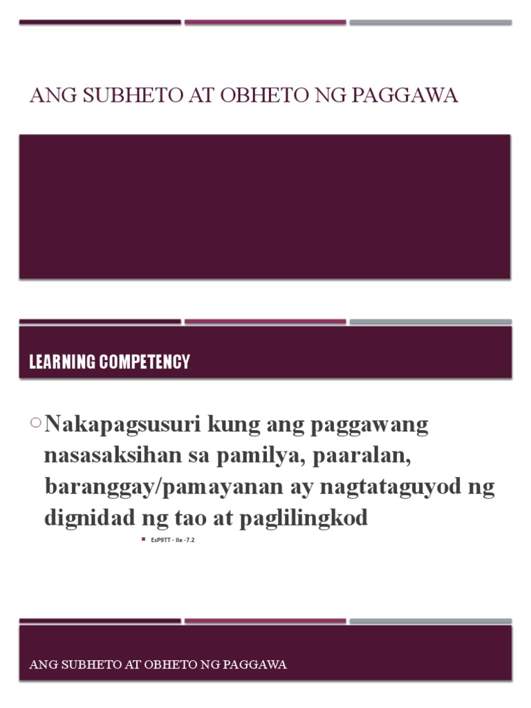 Ang Subheto at Obheto NG Paggawa | PDF