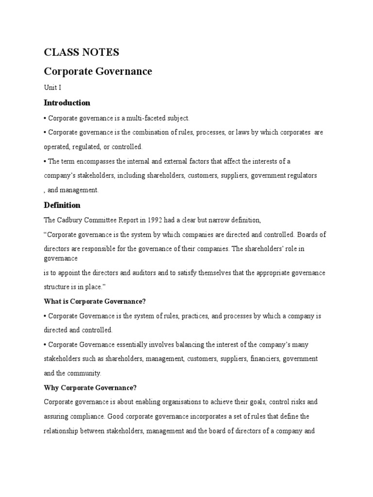 Corporate Governance Notes | PDF