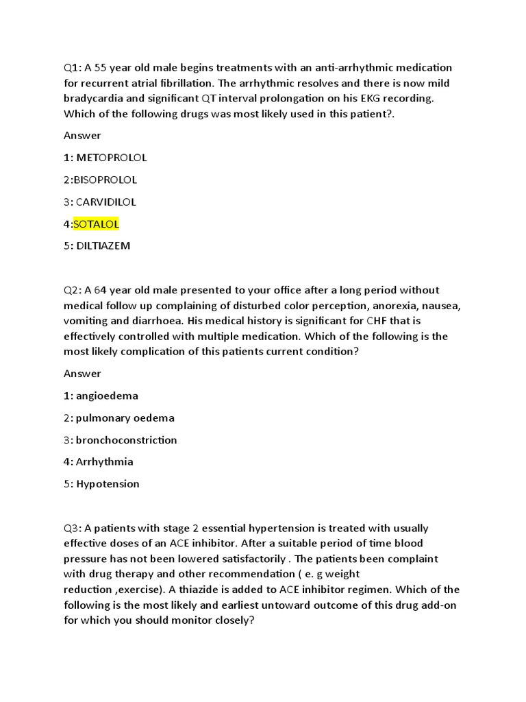 CLINICAL PHARMA Questions | PDF | Hypertension | Heart