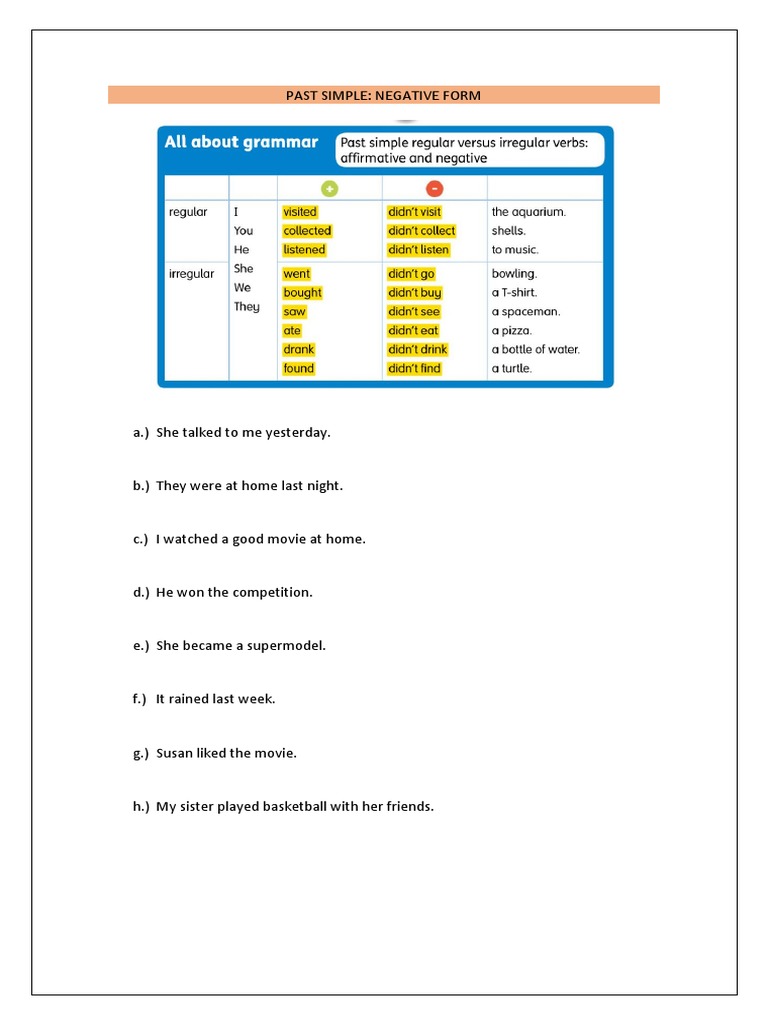 Past Simple Negative Form | PDF