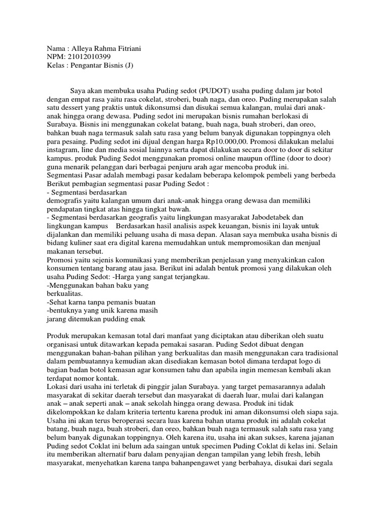 Alleya Rahma F - 399-Pengantar Bisnis | PDF | Bisnis