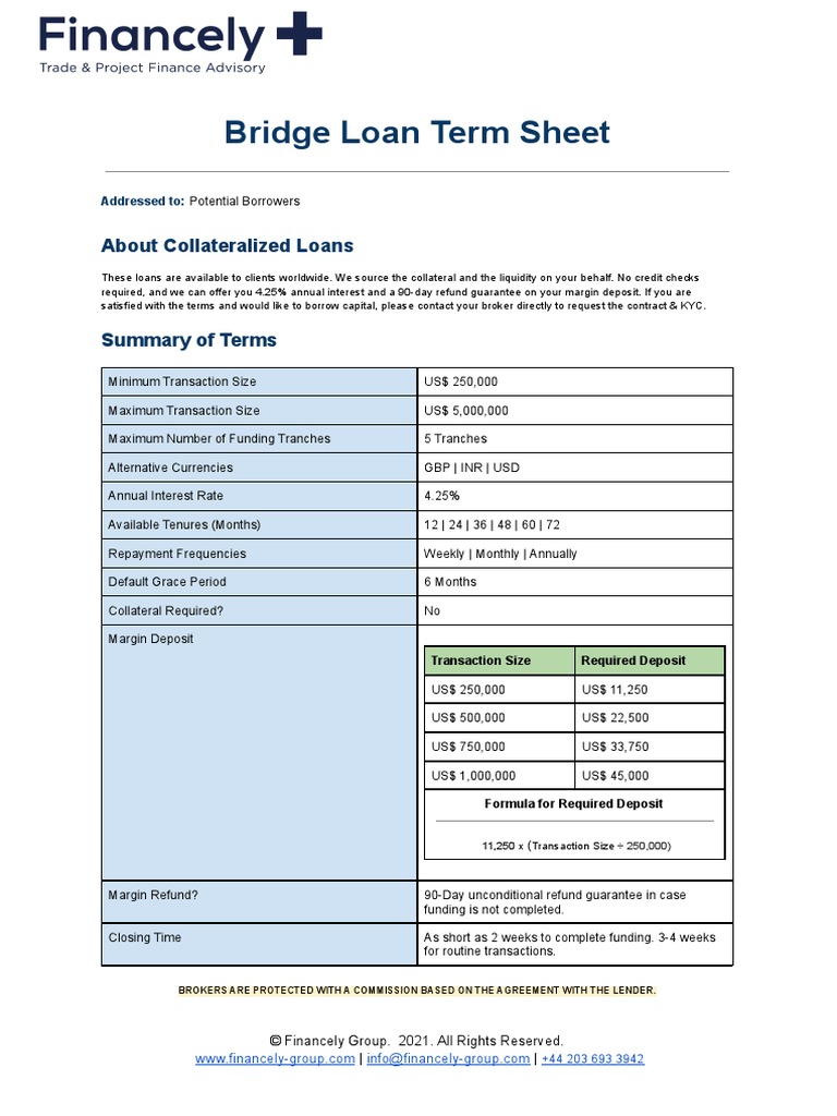 Bridge Loan Term Sheet | PDF | Finance & Money Management