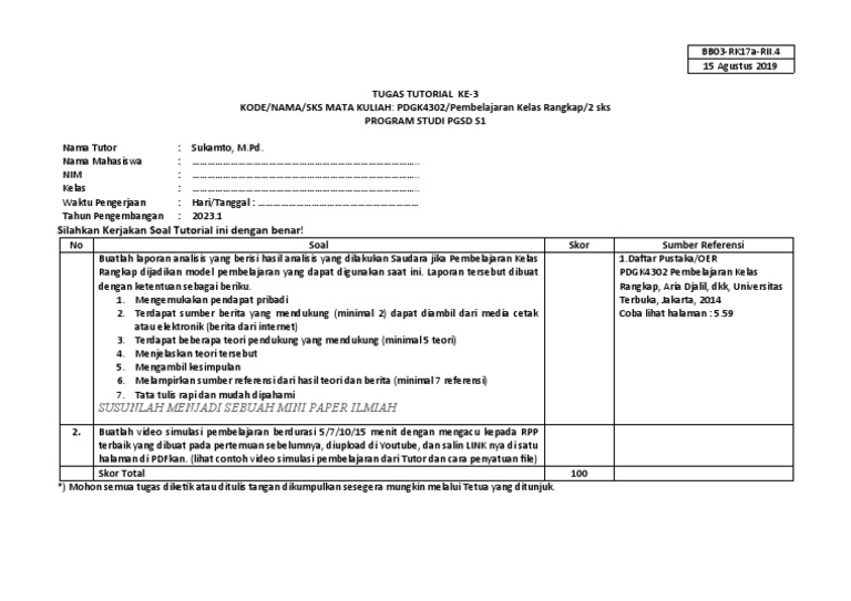 (III) - LMS - Tugas Tutorial 3 - PKR | PDF