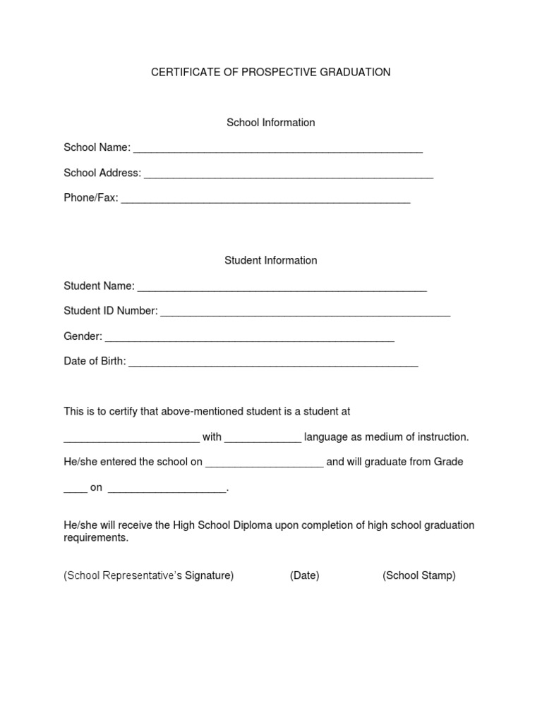 Certificate of Prospective Graduation | PDF