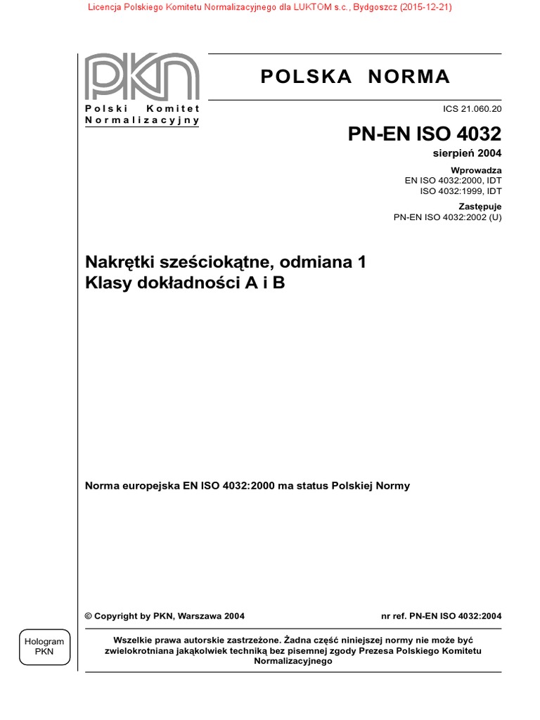 Pn-En Iso 4032 - 2004P | PDF