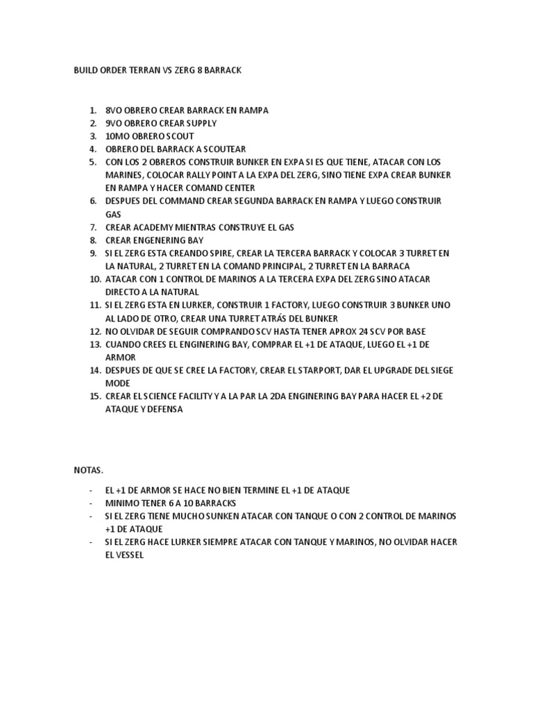 Build Order Terran VS Zerg 8 Barrack | PDF