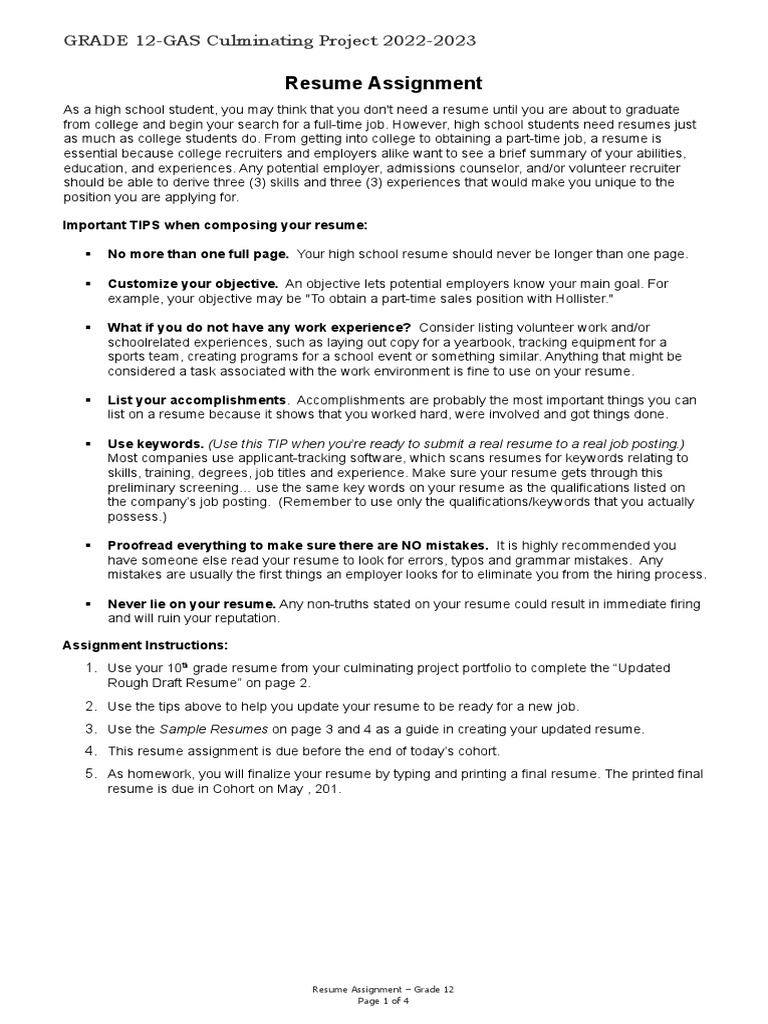 Resume Assignment | PDF | Résumé