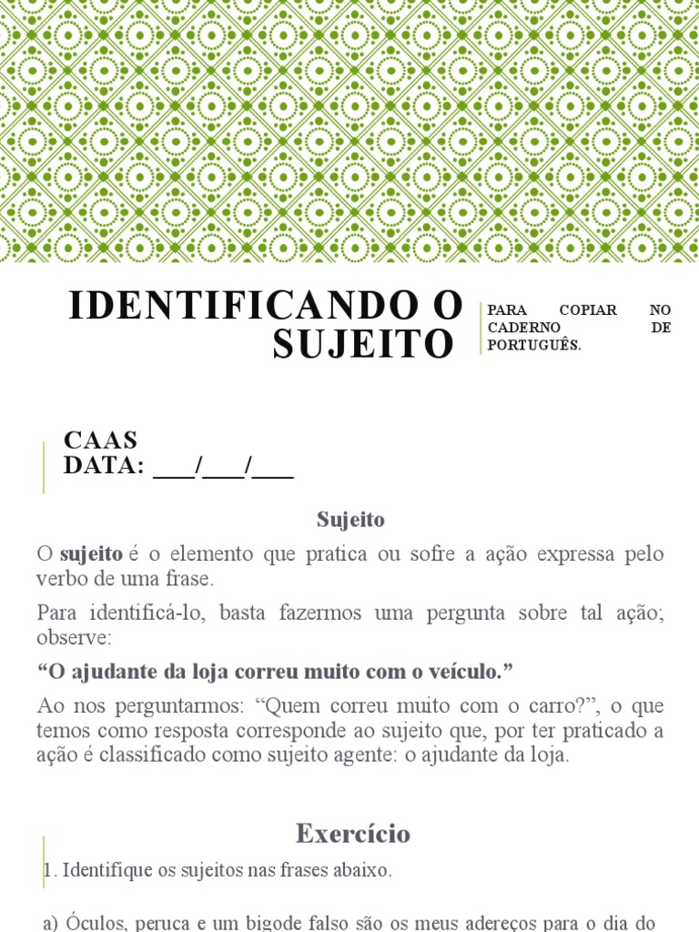 Identificando Sujeito | PDF