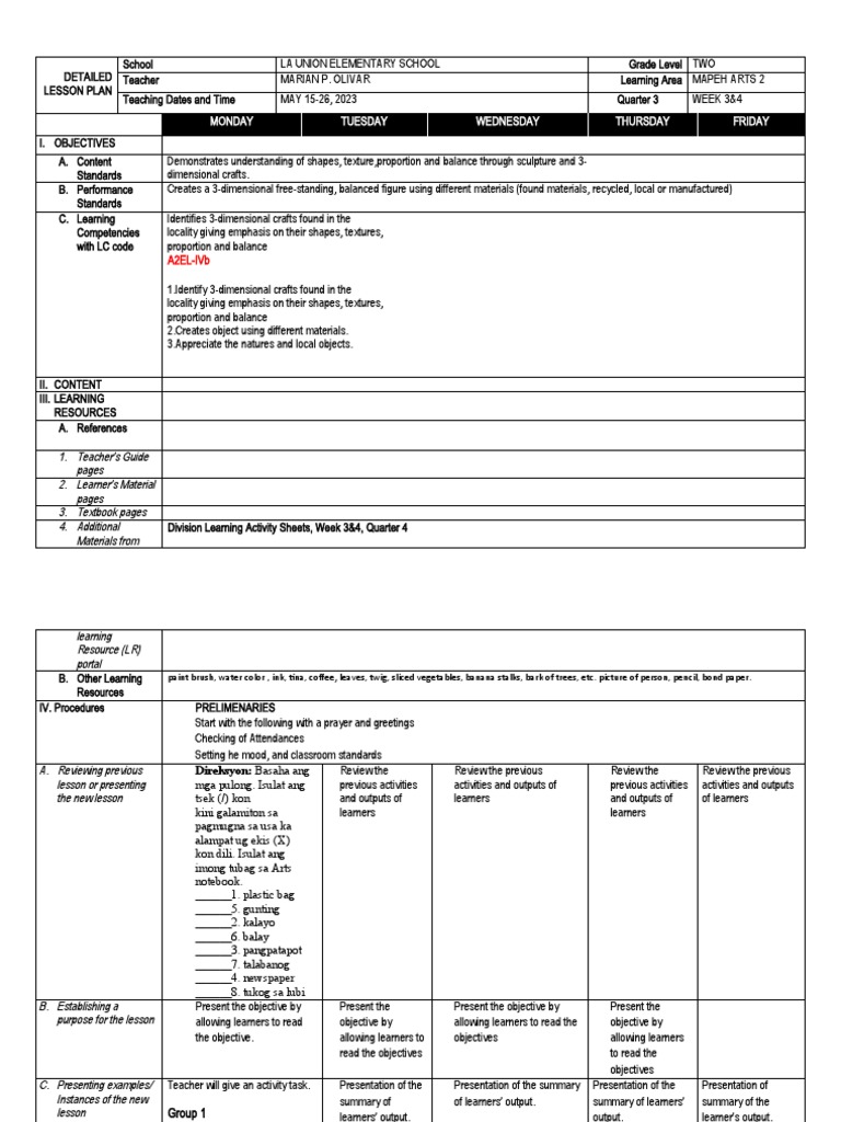 ARTS 2-WEEK3&4-Q4-Daily-Lesson-Log | PDF