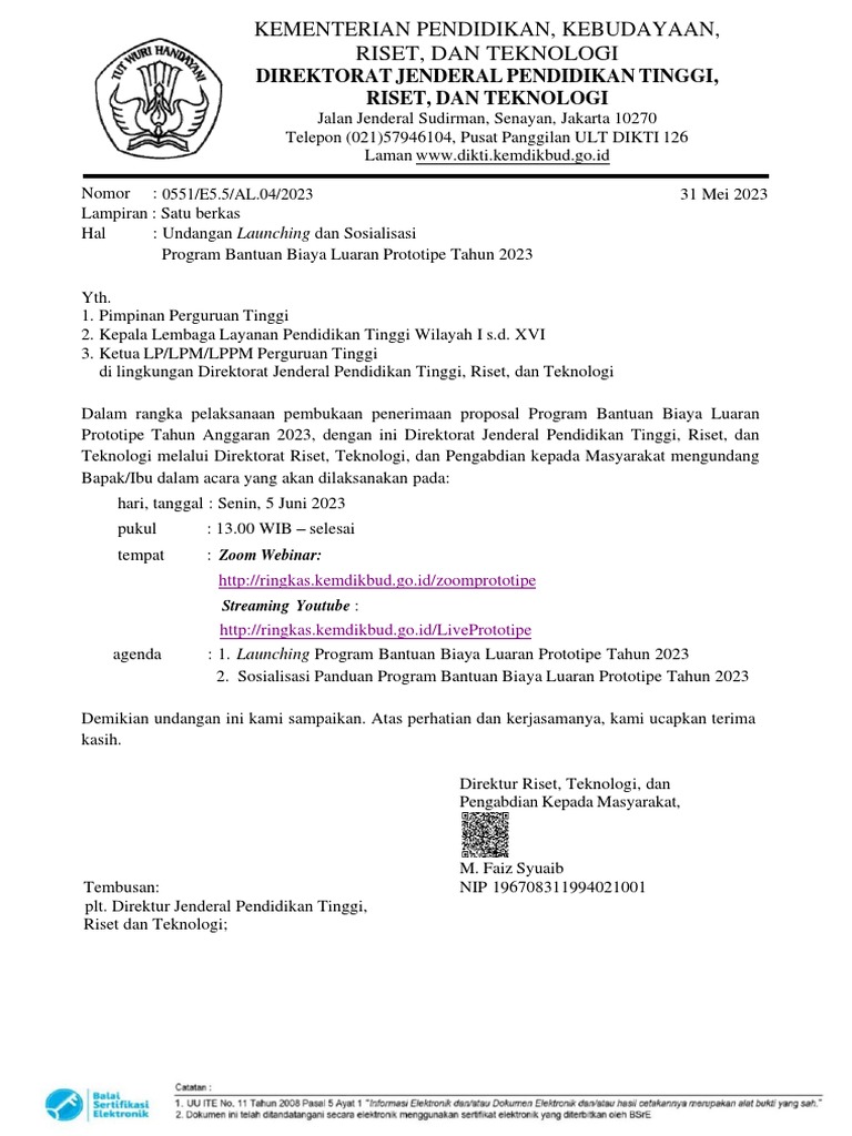 Program Bantuan Biaya Luaran Prototipe Tahun 2023 | PDF