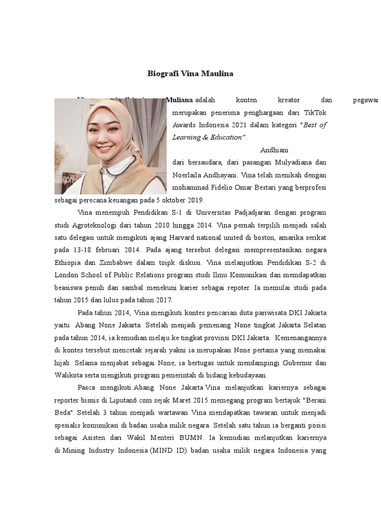 Biografi Vina Maulina | PDF