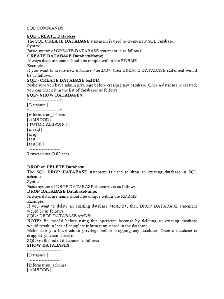 SQL Commands | PDF | Relational Database | Table (Database) SQL Commands | PDF | Relational Database | Table (Database)