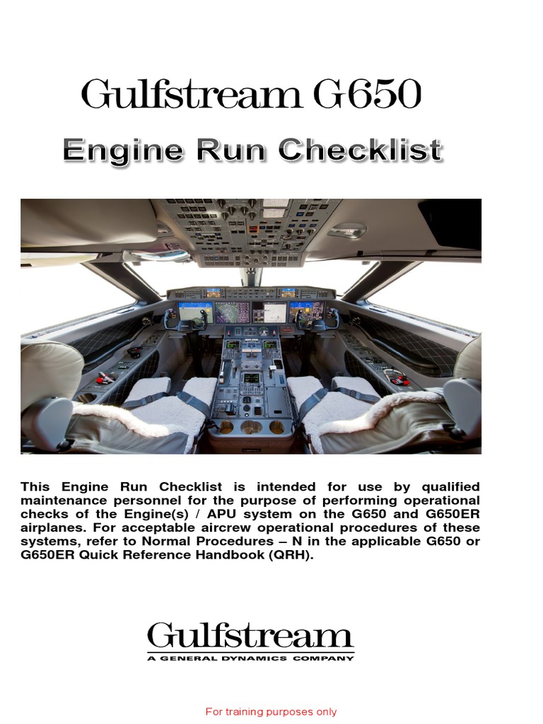 G650 Engine Run Checklist Guide | PDF | Engines | Cockpit