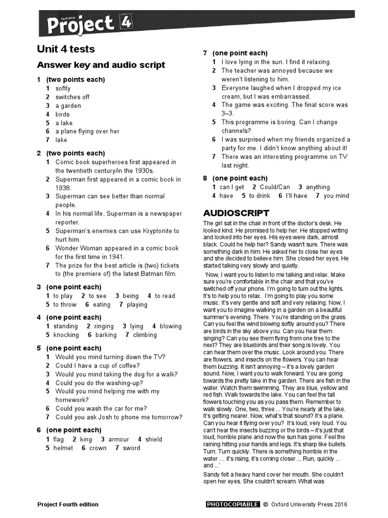 Project - English - 4 - 4th - Ed - Tests - Unit 4 - Megoldas | PDF ...